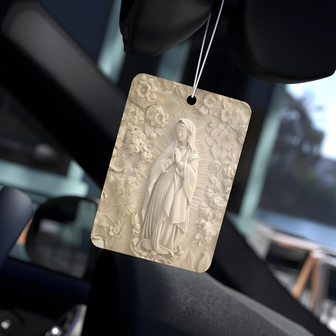 Our Lady of Guadalupe Elegant Ivory Floral Car Air Freshener, Car Scent ...