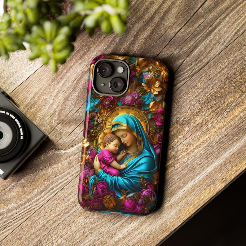 Virgin Mary and Sleeping Baby Jesus Cuddle Floral Case, Catholic Phone ...