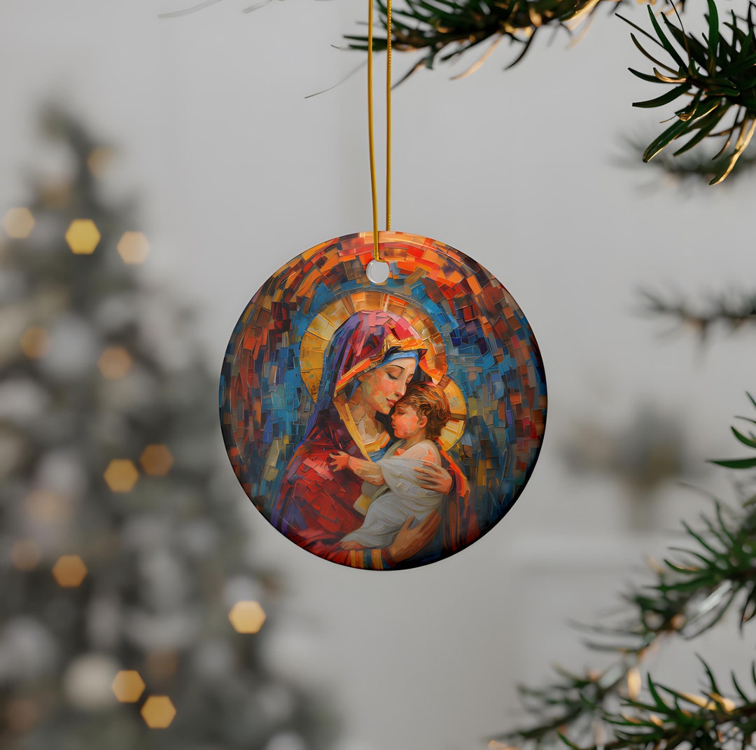 Virgin Mary and Baby Jesus Mosaic Ornament Bundle, Madonna and Child ...