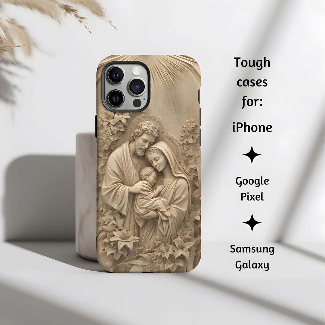 Holy Family Vintage Catholic Phone Case, Jesus, Mary, Joseph Relief ...