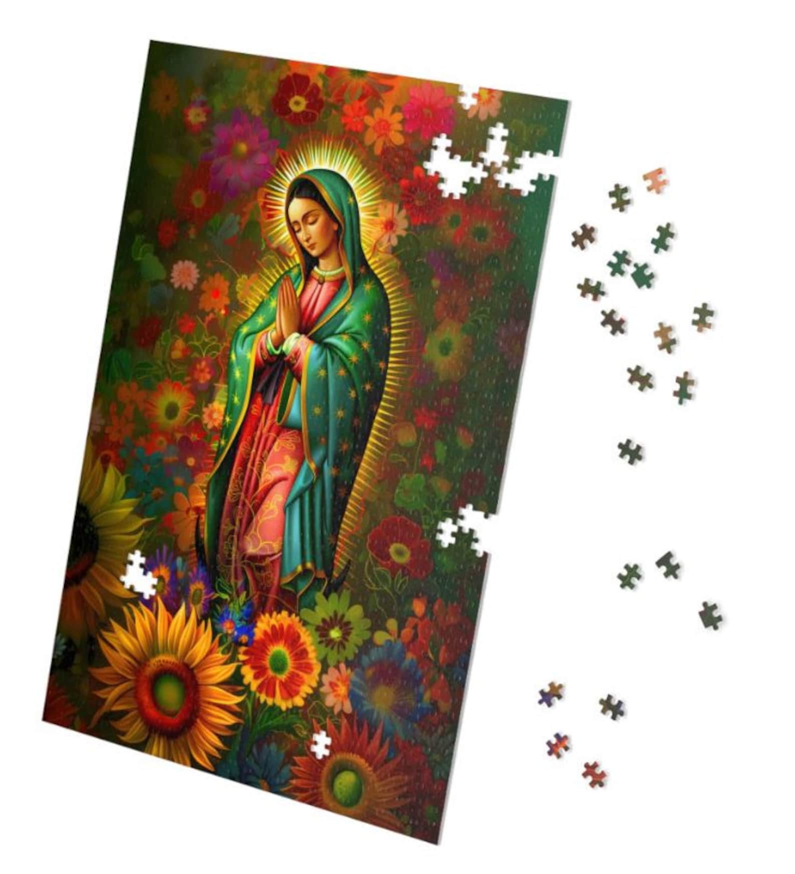 Our Lady of Guadalupe Flowers Jigsaw Puzzle, Catholic Mary Art Puzzle ...