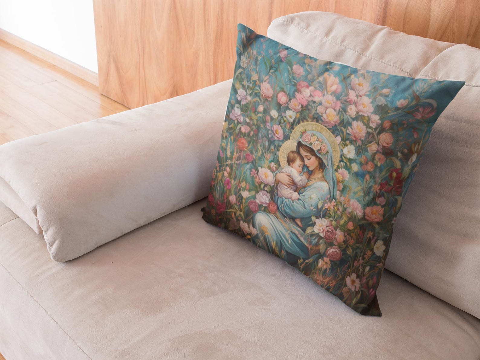 Blessed Virgin Mary and Sleeping Baby Jesus Catholic Pillow, Holy ...