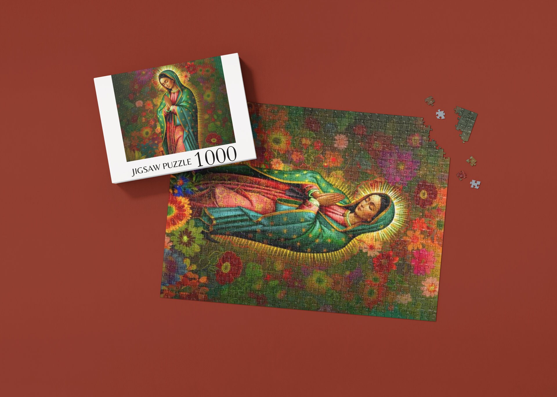 Our Lady of Guadalupe Flowers Jigsaw Puzzle, Catholic Mary Art Puzzle ...
