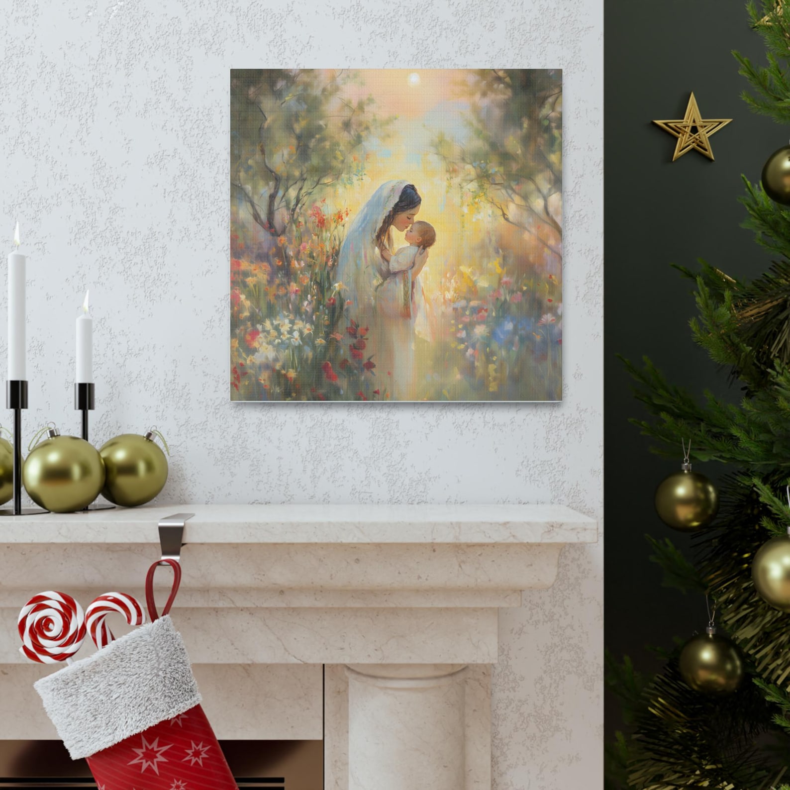 Young Virgin Mary and Sleeping Baby Jesus Canvas Print, Patron Saint ...
