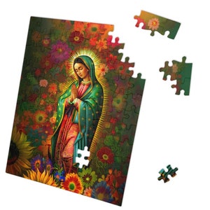 Our Lady of Guadalupe Flowers Jigsaw Puzzle, Catholic Mary Art Puzzle ...
