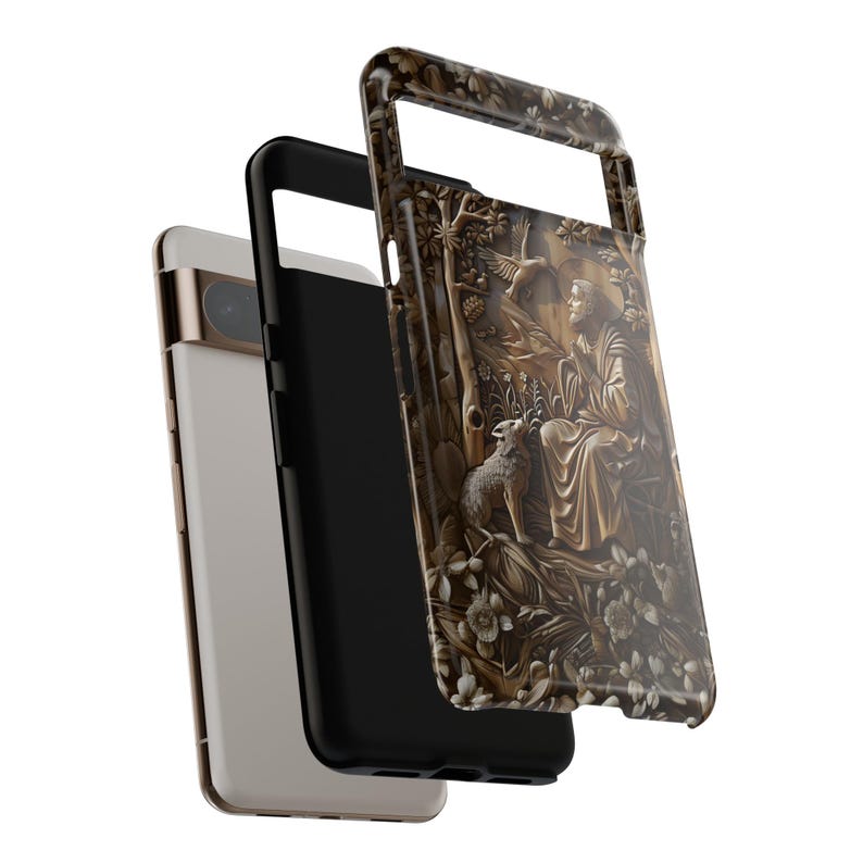 St. Francis of Assisi Wood Carving Style Catholic Phone Case, Patron ...