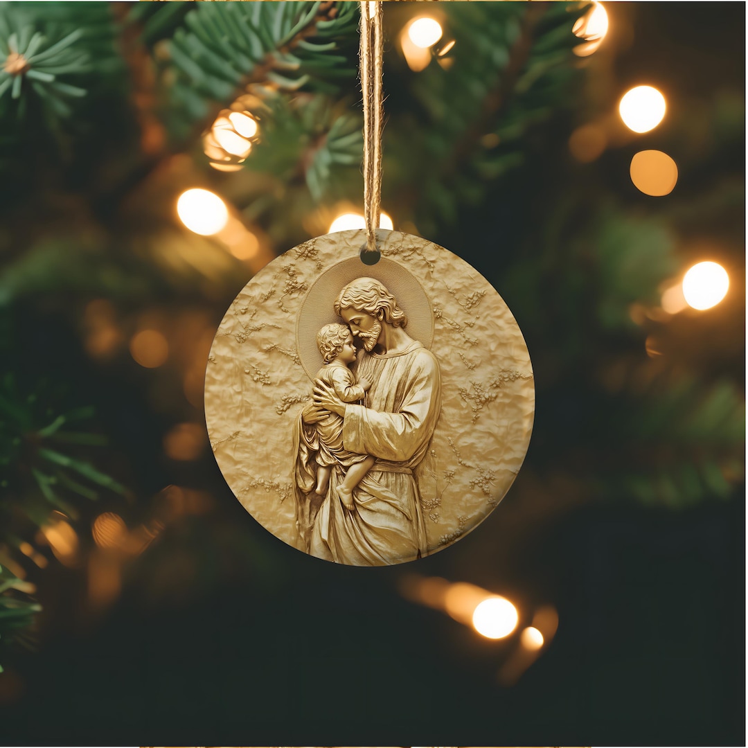 Saint Joseph and Baby Jesus Gold Relief Style Catholic Ornament ...