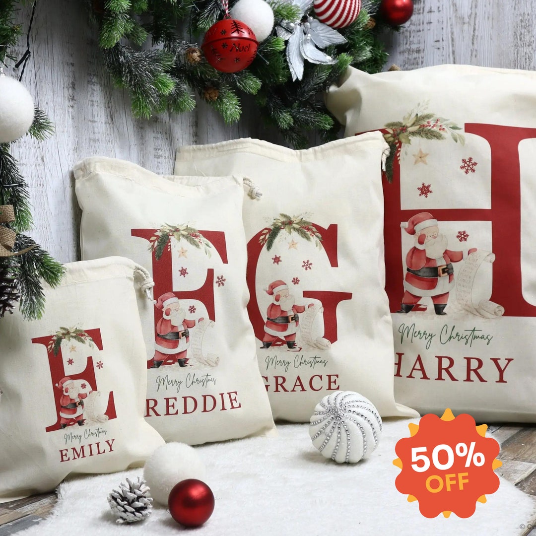 Personalized Christmas Sack Minimalist Custom Name and Initials Santa ...
