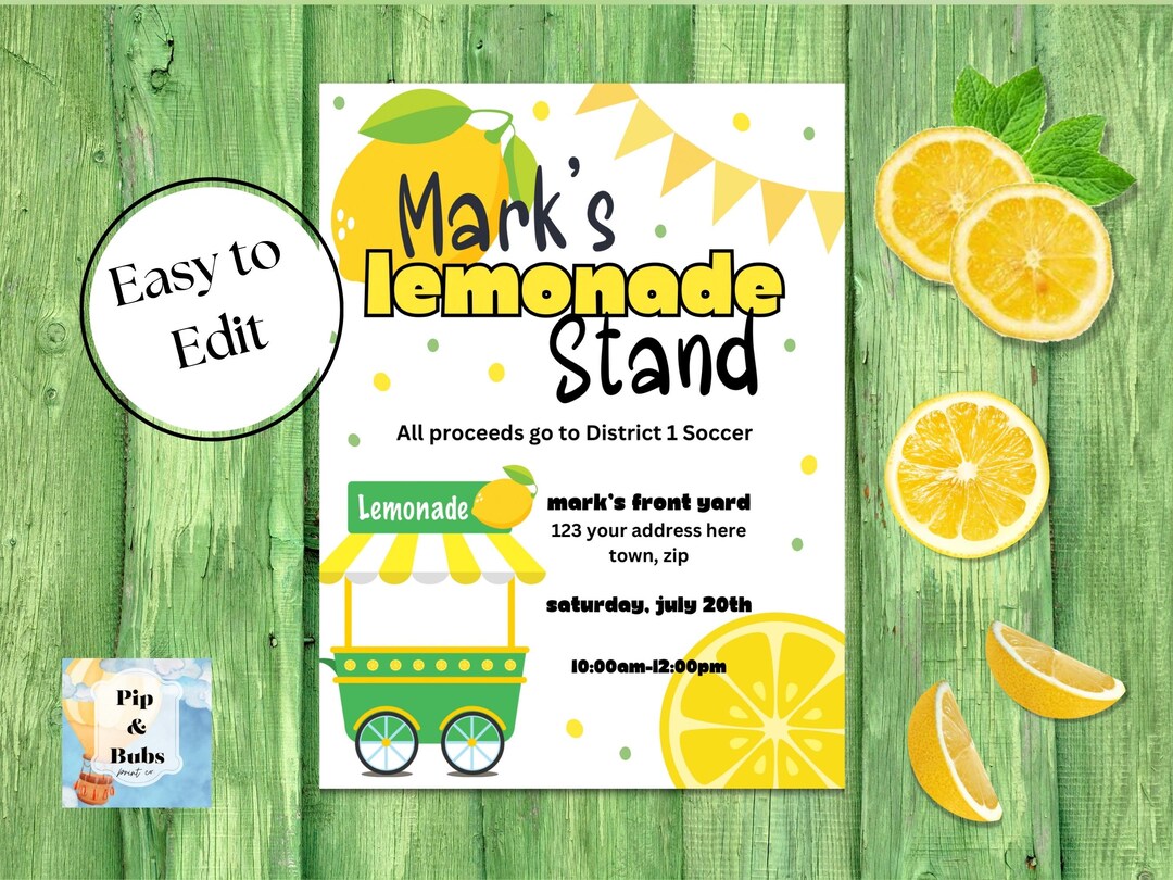 Lemonade Stand Flyer Printable Digital Download for Fundraising ...