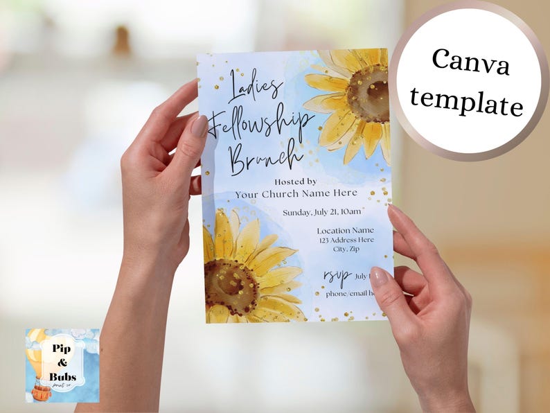 Ladies Fellowship Brunch Editable Invitation: Sunflower Canva Template ...