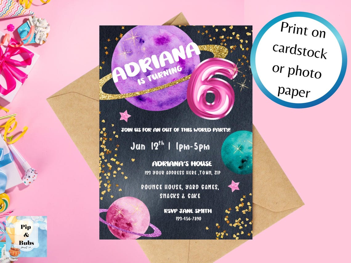 Cosmic Galaxy 6th Birthday Invitation: Editable Outer Space Theme ...