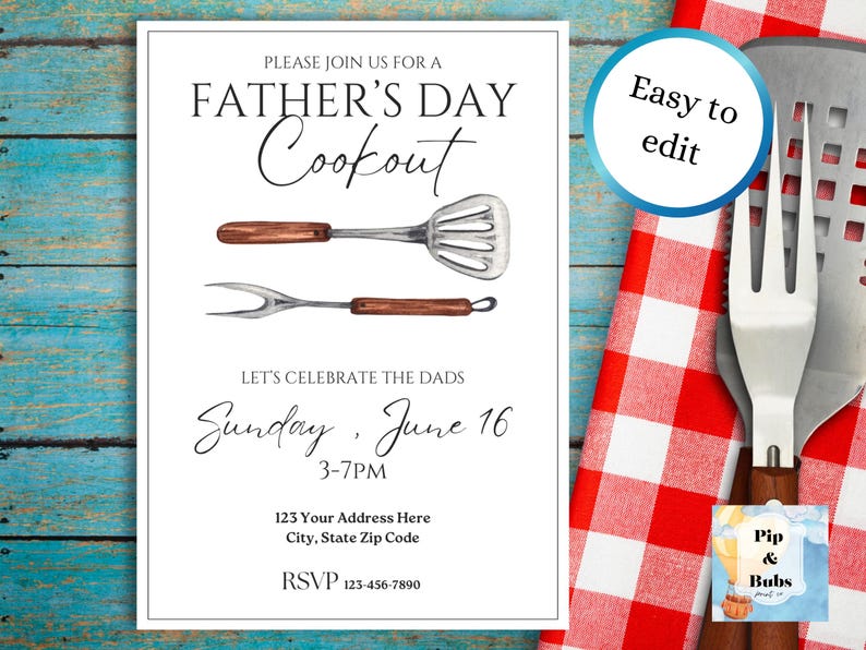 Father’s Day Cookout Editable Invitation Dad’s Invite - Etsy