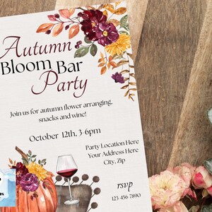 Bloom Bar Editable Invitation Autumn Fall Themed Flower Arrangement ...