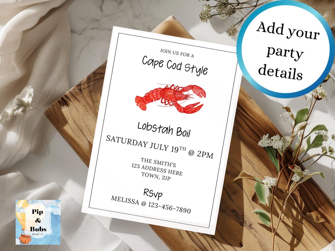 Cape Cod Style Lobster Boil Invitation Editable Invite Summer Party ...