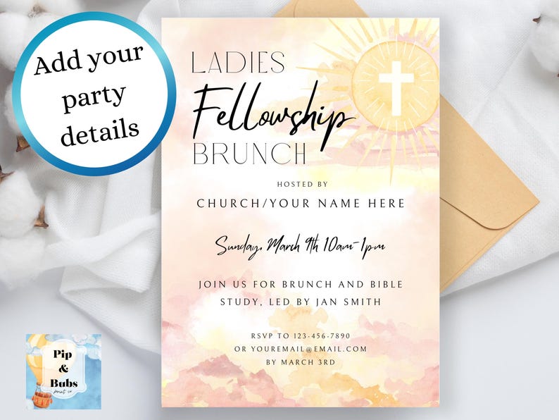 Ladies Brunch Editable Invitation Christian Fellowship Sunrise Sonrise ...