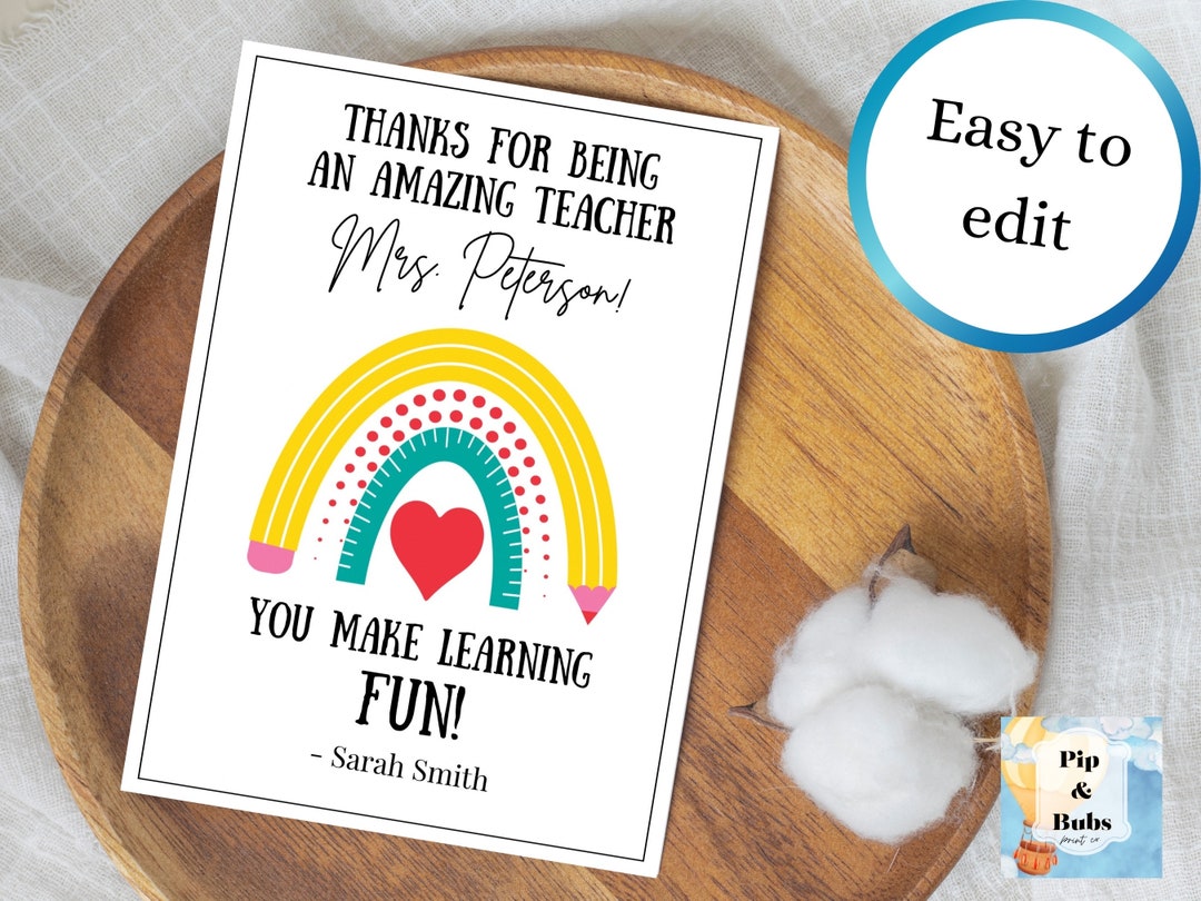 Teacher Appreciation Editable Thank You Card Customizable Template - Etsy