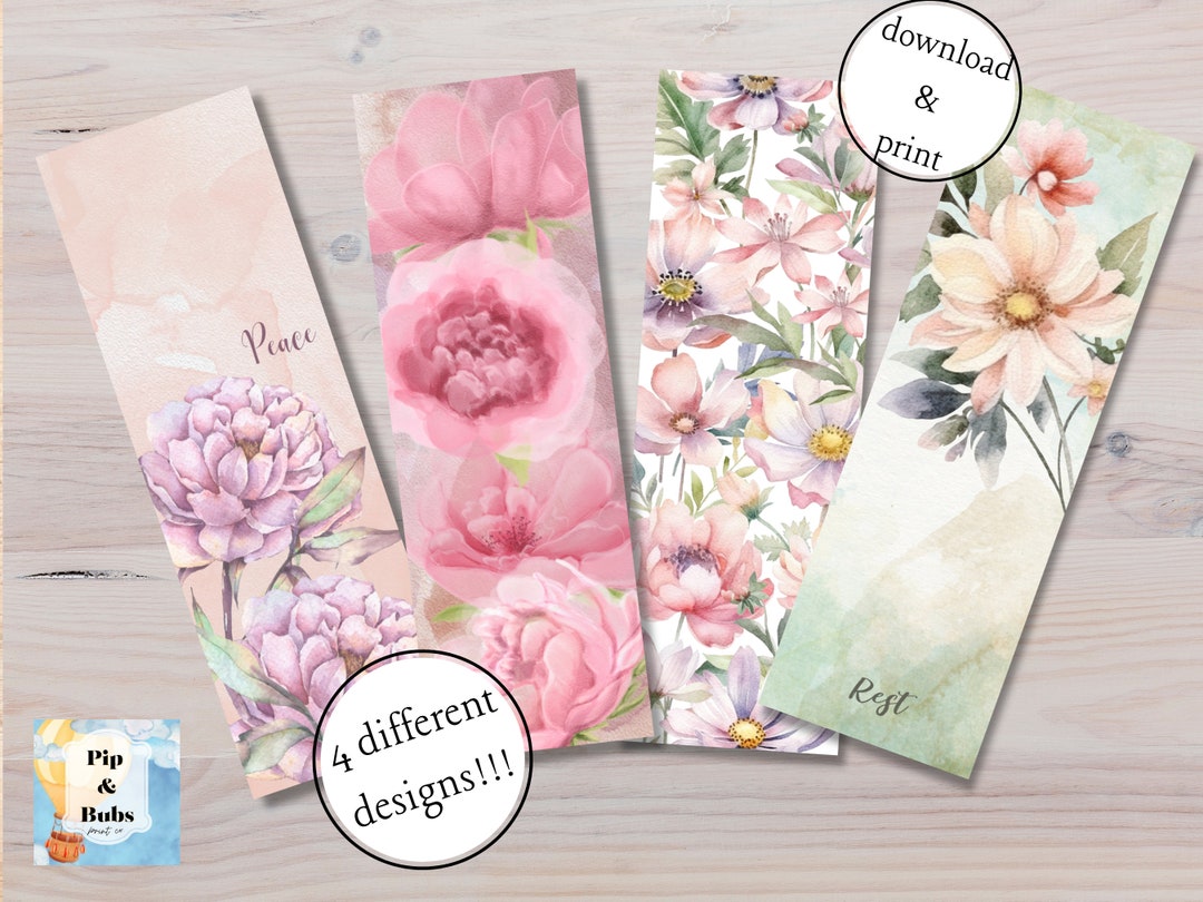 Watercolor Floral Bookmarks Printable Download Set of 4 Designs Pastel ...
