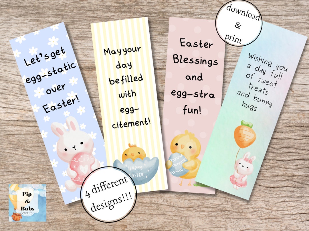 Kids Easter Bookmarks Printable Set of 4 Bunny Chick Gift for Kids ...