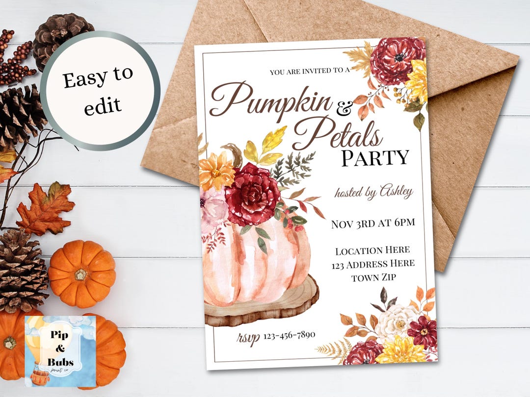 Pumpkin and Petals Editable Invitation Fall Autumn Canva Invitations ...