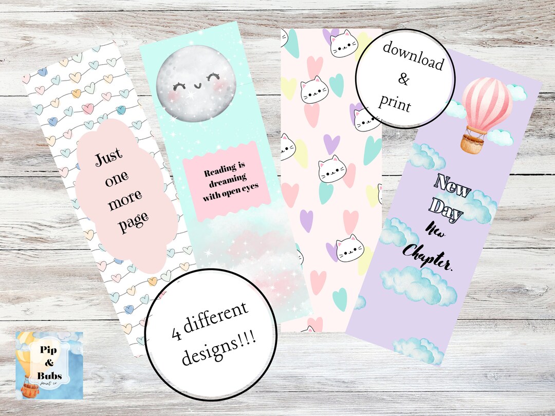 Cute Printable Bookmarks for Girls Pastel Set of 4 Designs, Party ...