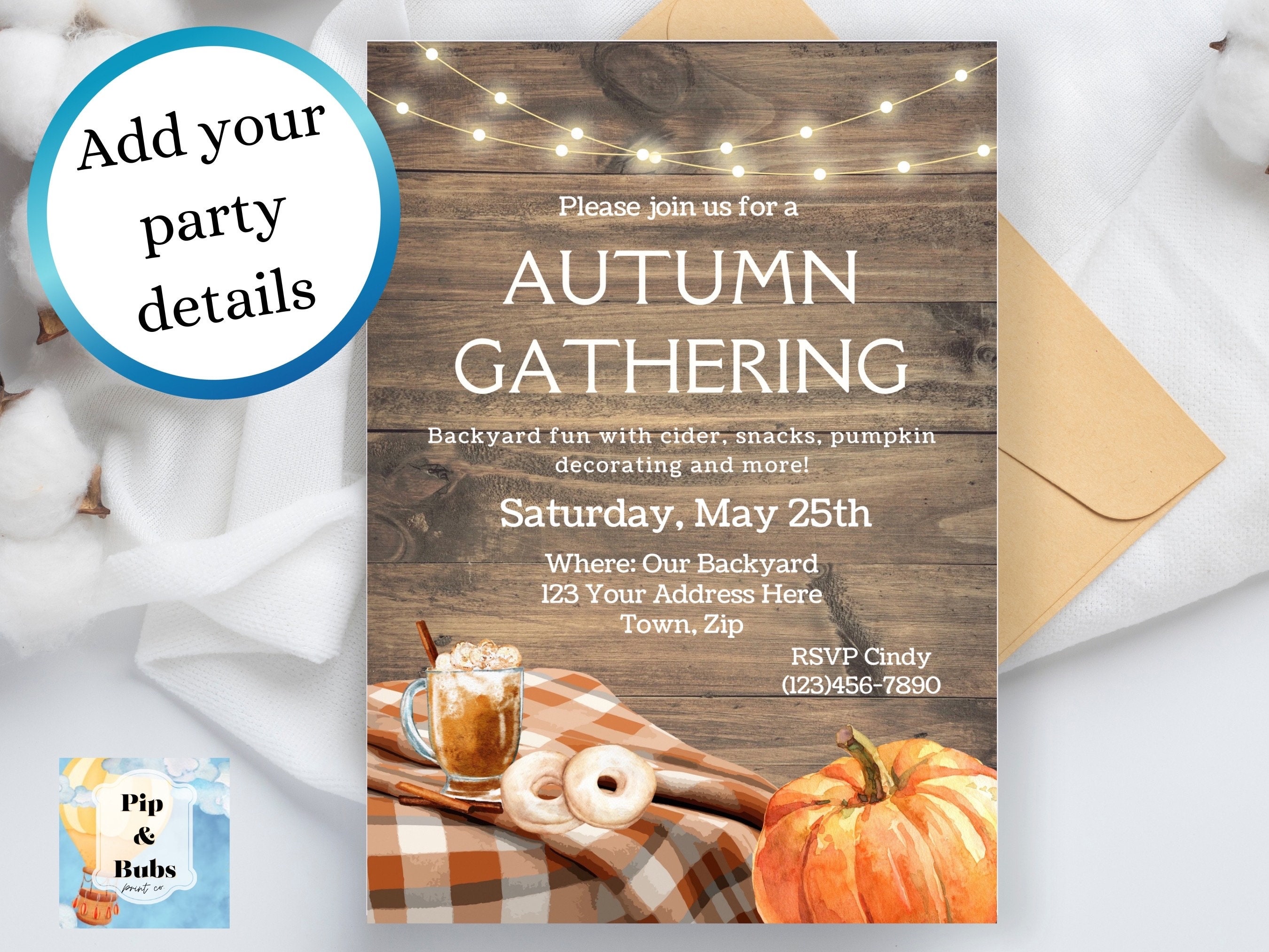 Autumn Gathering Editable Invitation Fall Party Invite Cider Pumpkin ...