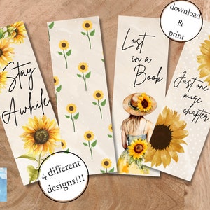 Sunflower Printable Bookmark Set of 4 Inspirational Motivational ...