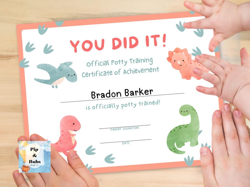Boys Potty Training Certificate Cute Dinosaur Printable Award PDF ...