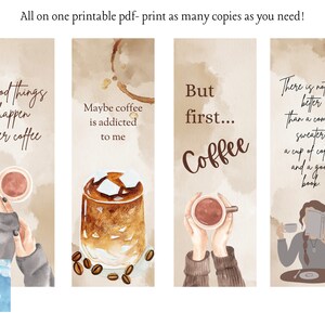 Coffee Lover Printable Bookmarks Set of 4 Designs Funny Sayings Gift ...