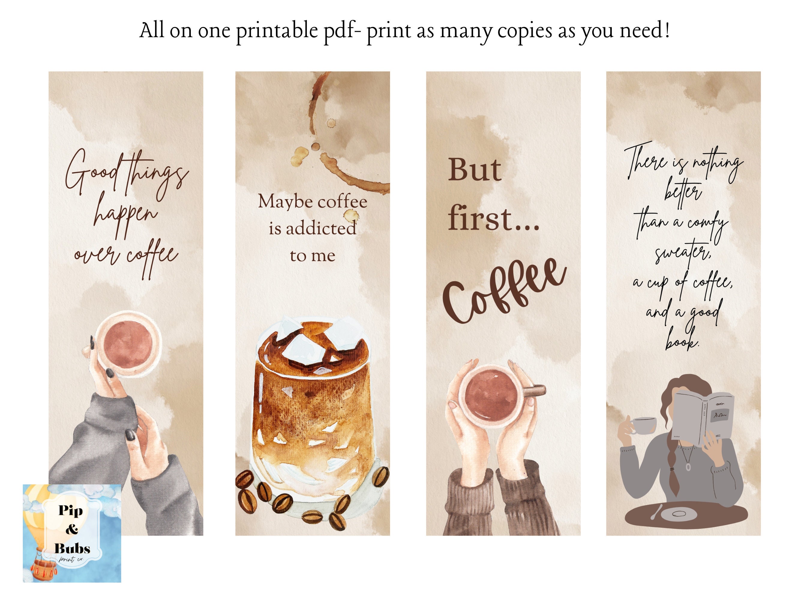 Coffee Lover Printable Bookmarks Set of 4 Designs Funny Sayings Gift ...