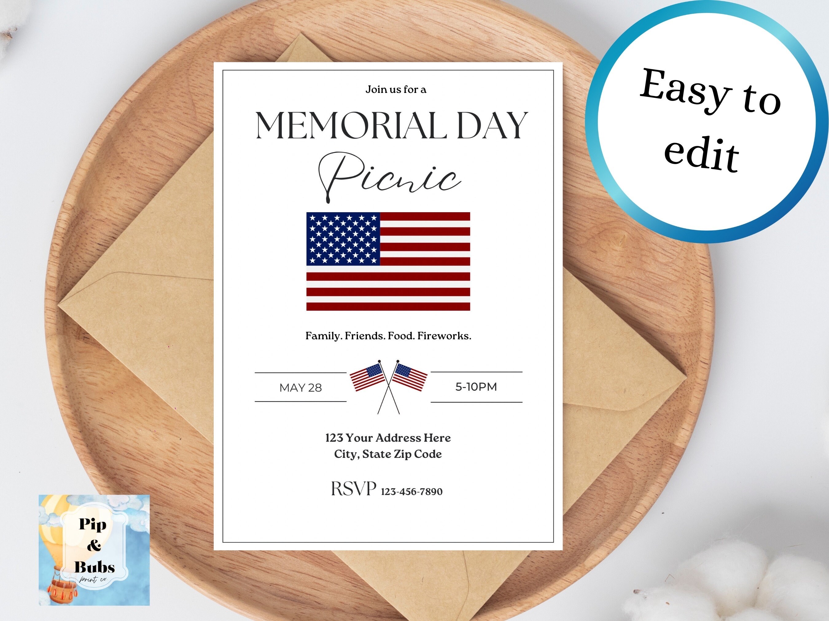 Memorial Day Editable Invitations Patriotic Flag Invites Printable - Etsy