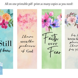 Christian Printable Bookmark Set of 4 Watercolor Flowers Bible Study ...