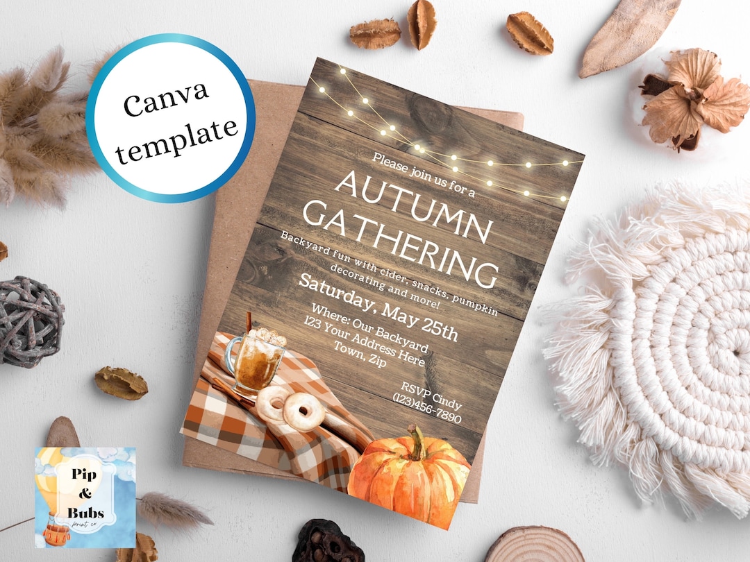 Autumn Gathering Editable Invitation Fall Party Invite Cider Pumpkin ...
