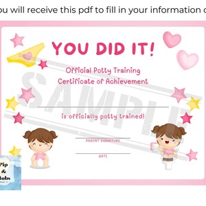 Girls Potty Training Certificate Printable Award PDF Instant Download ...