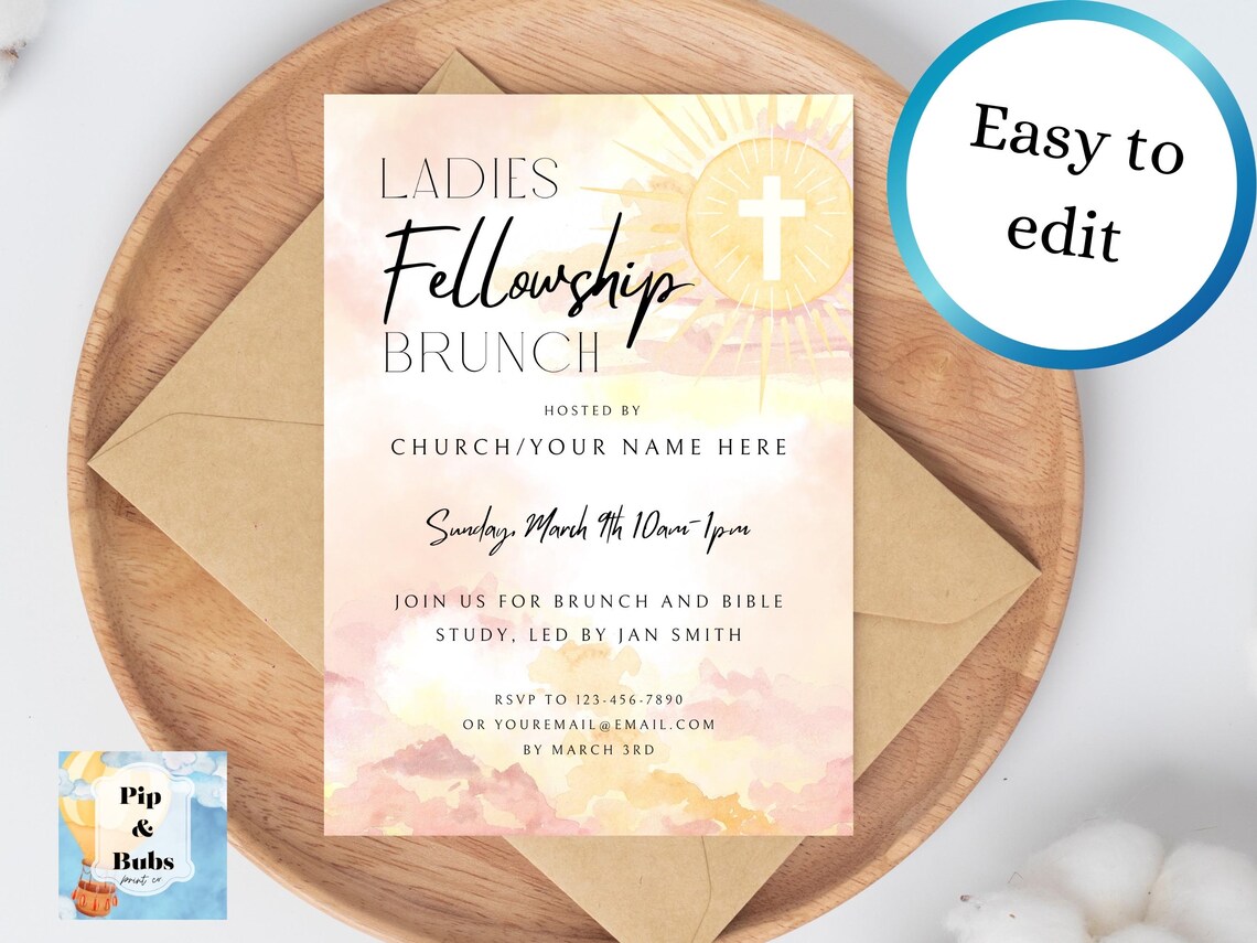 Ladies Brunch Editable Invitation Christian Fellowship Sunrise Sonrise ...