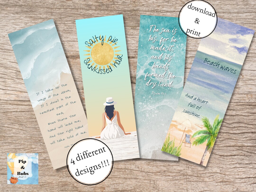 Beach Printable Bookmarks Set of 4 Christian Ocean Seaside Gift for Her ...
