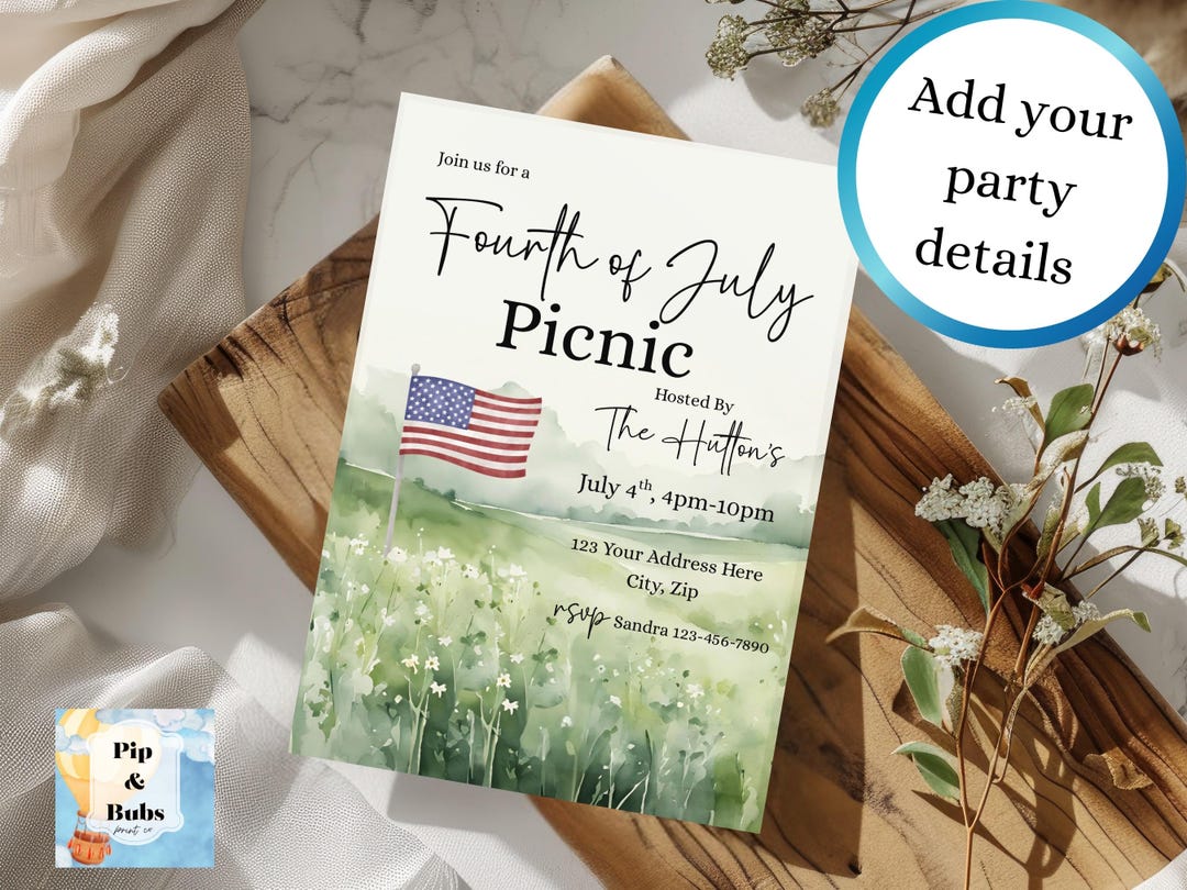 Fourth of July Editable Invitation Countryside Picnic BBQ 4th of July ...