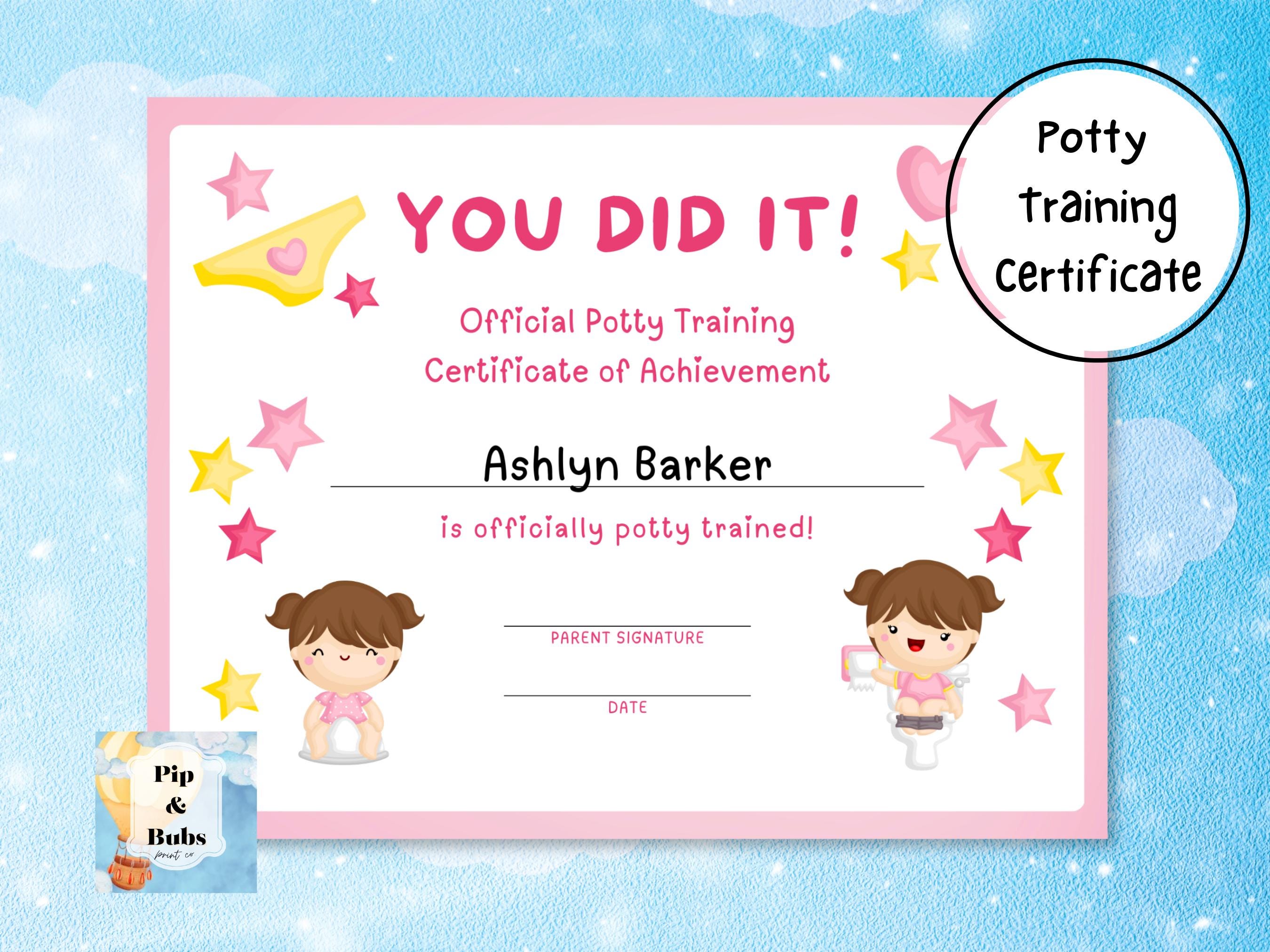 Girls Potty Training Certificate Printable Award PDF Instant Download ...