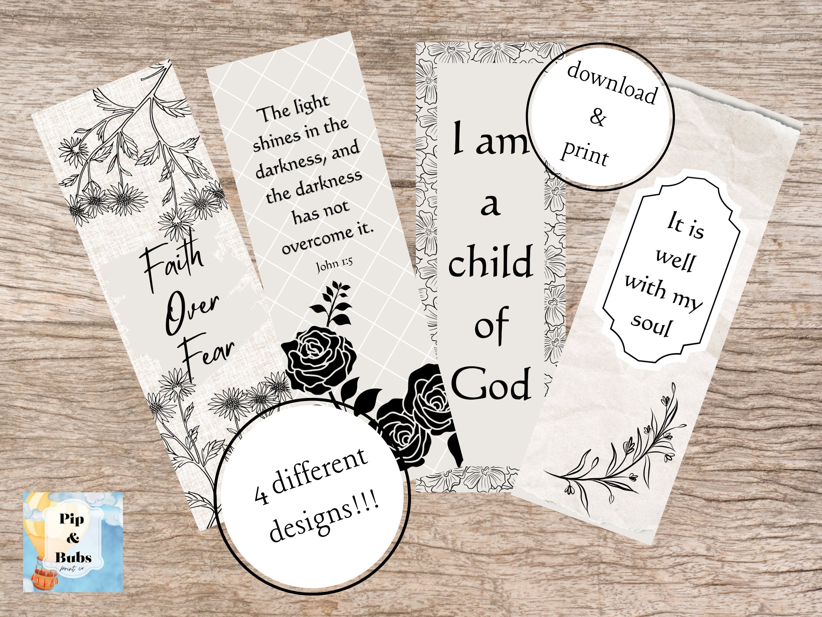 Christian Printable Bookmarks Neutral Colors Black Beige White Gift for ...