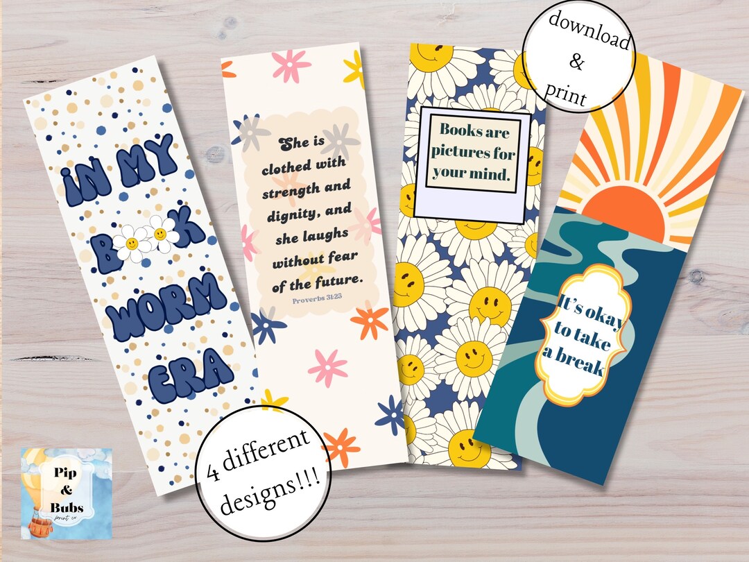 Daisy Printable Bookmarks Set of 4 Retro Bookworm Era Bible Verse ...