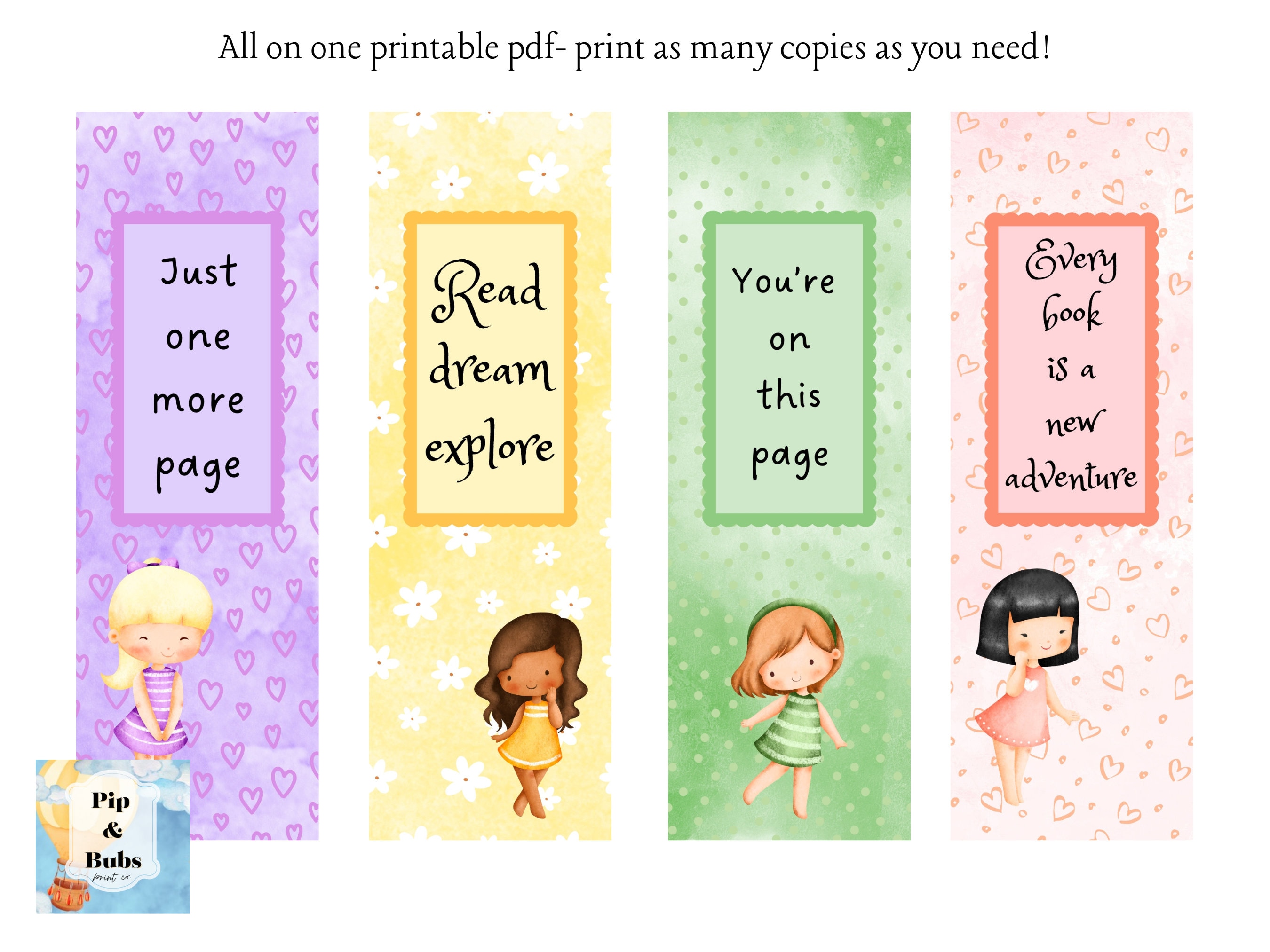 Kids Printable Bookmarks for Girls Cute Multi Racial - Etsy