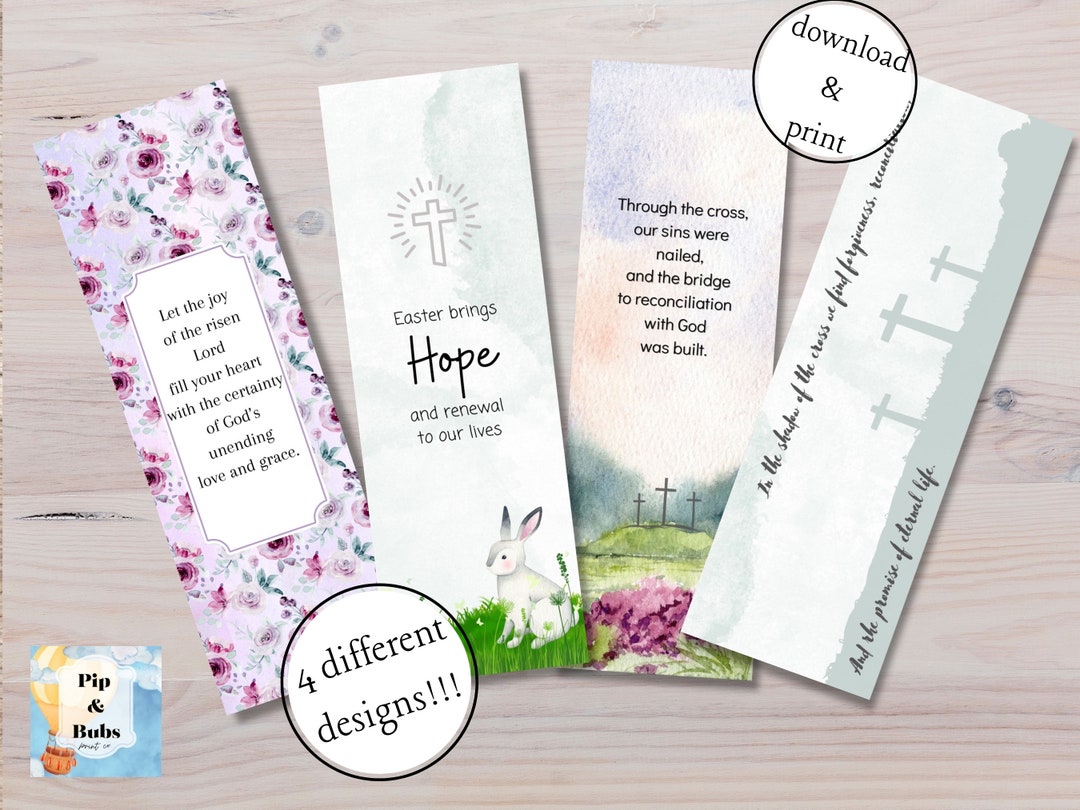 Easter Inspirational Bookmarks- Set of 4 Designs Watercolor Religious ...