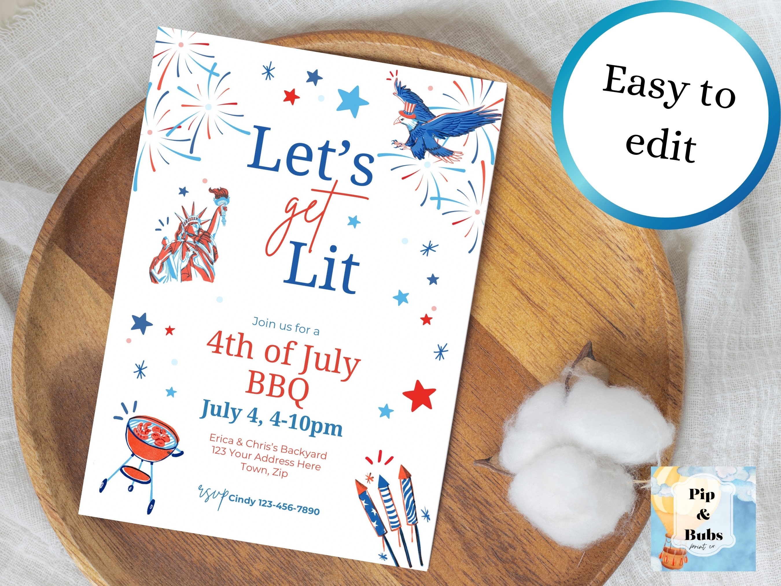 Fourth of July Editable Invitation Let’s Get Lit Party Invite 4th of ...