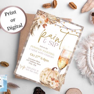 Editable Fall Paint and Sip Invitation | Pumpkin Painting Party Wine ...