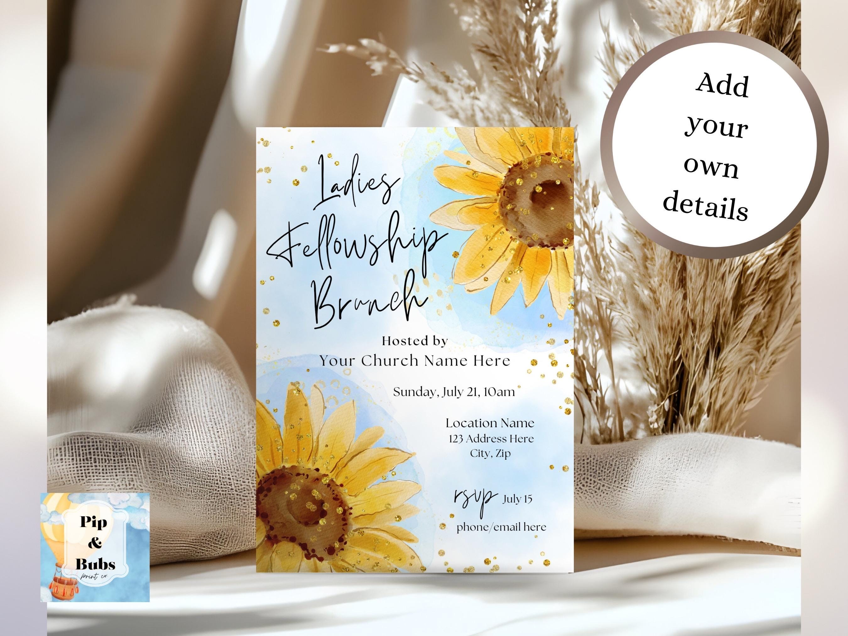 Ladies Fellowship Brunch Editable Invitation: Sunflower Canva Template ...