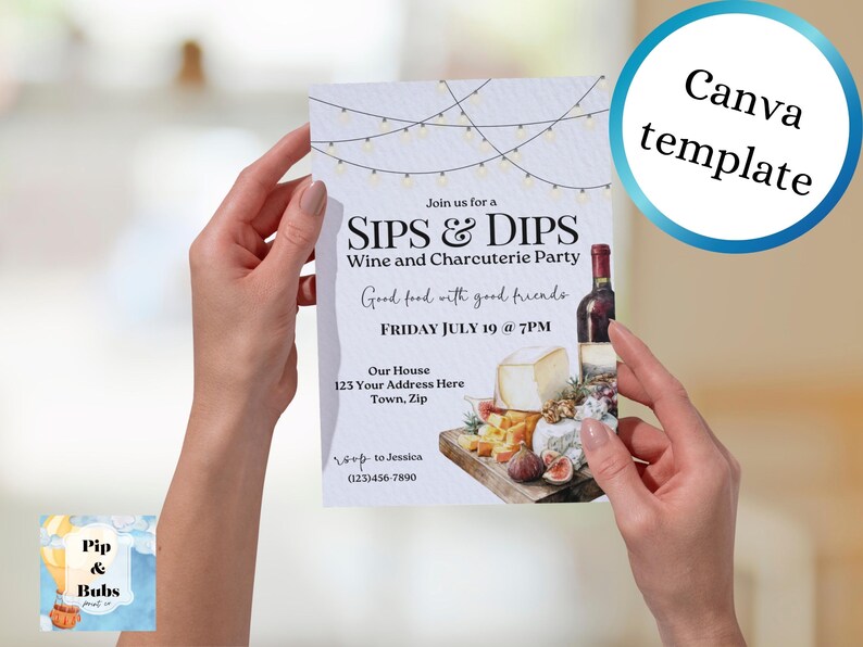 Charcuterie Party Invitation: Sips and Dips, Editable Canva Template ...