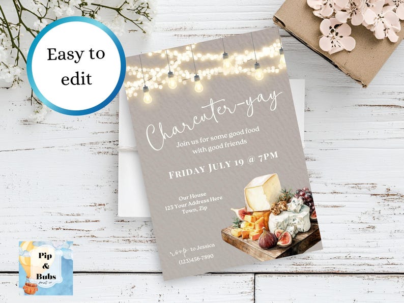 Charcuterie Party Editable Invitation Charcuter-yay Invite Snacks Canva ...