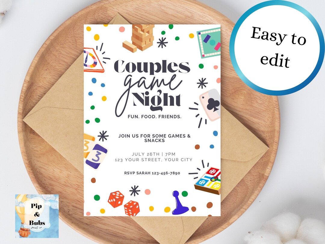Couples Game Night Editable Invitation Customizable Invite Template ...