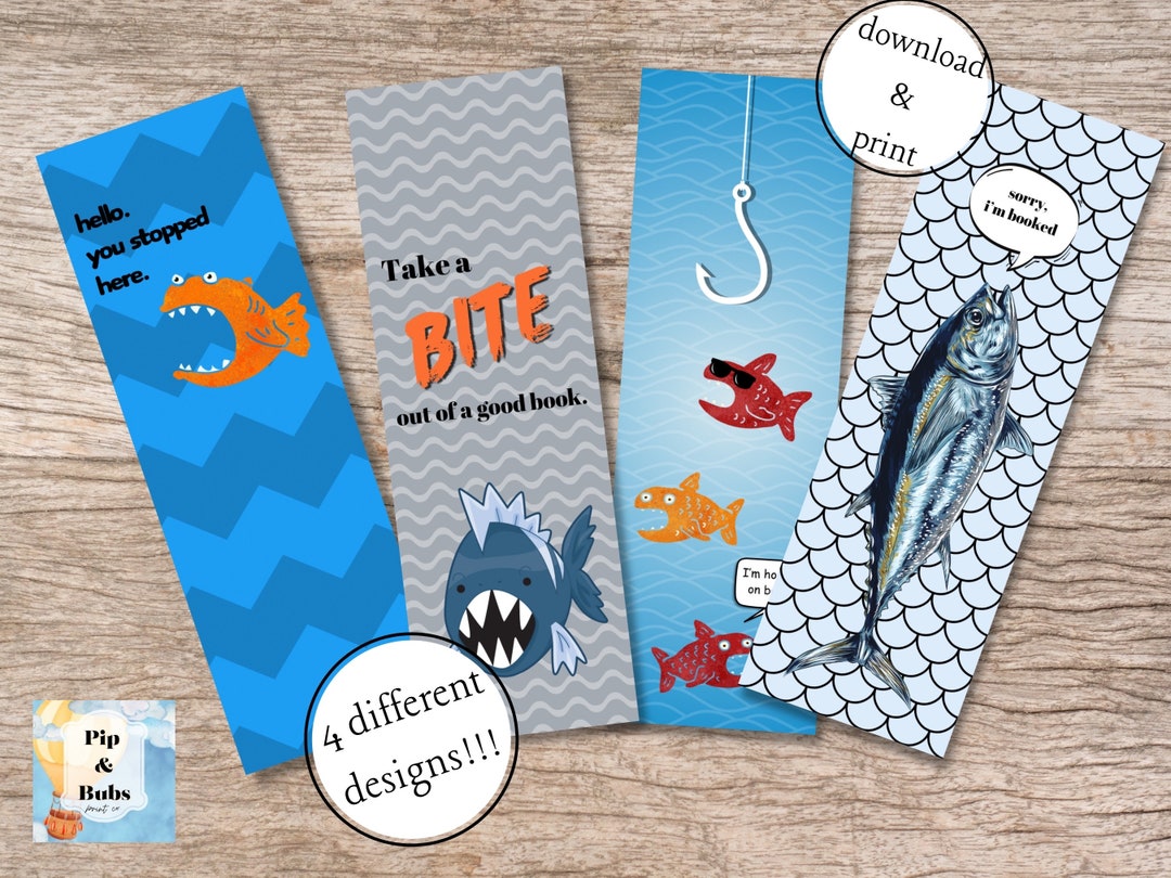 Funny Kids Printable Bookmarks- Set of 4 Fish Designs for Kids, Boys ...