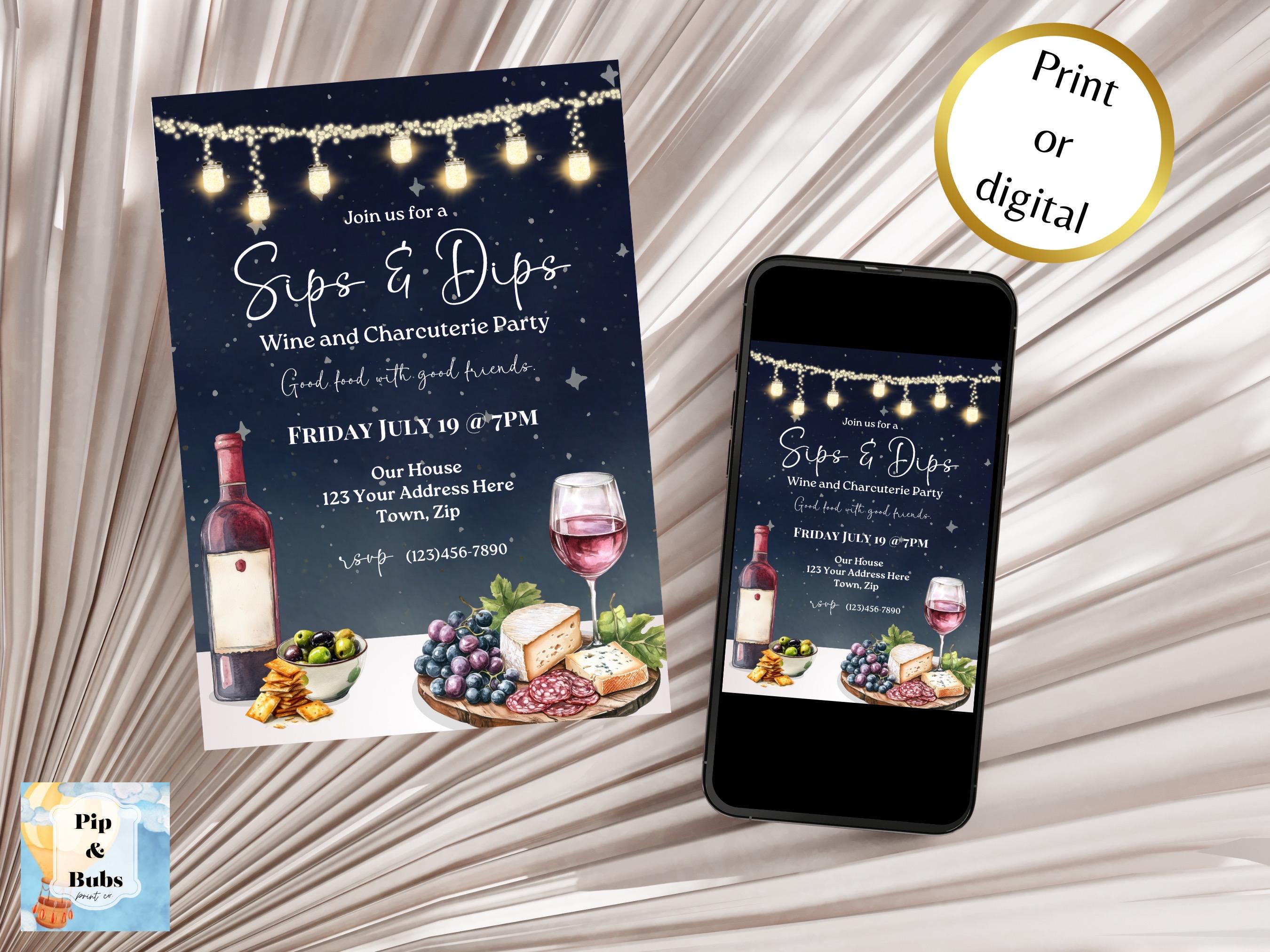 Charcuterie Party Invitation: Sips and Dips, Editable Canva Template ...
