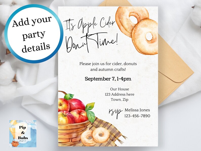 Donut Party Editable Invitation Apple Cider Donut Invite Kids Party ...
